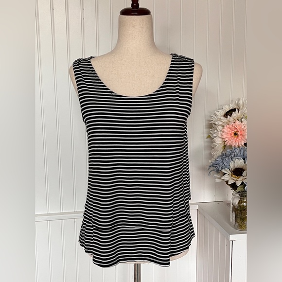 Tahari | Tops | Stripes Multi Layers Black White Tank Top Tahari | Poshmark